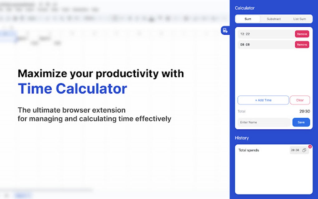 Time Calculator สำหรับ Google Chrome - ส่วนขยาย ดาวน์โหลด