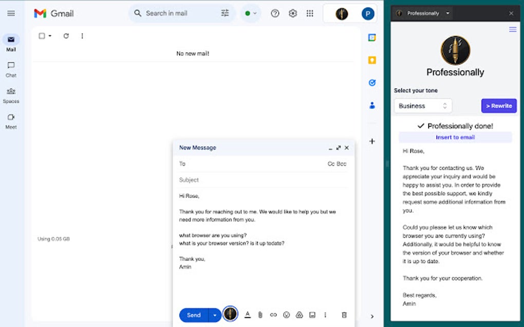 Professionally AI Email Writer para Google Chrome - Extensión Descargar