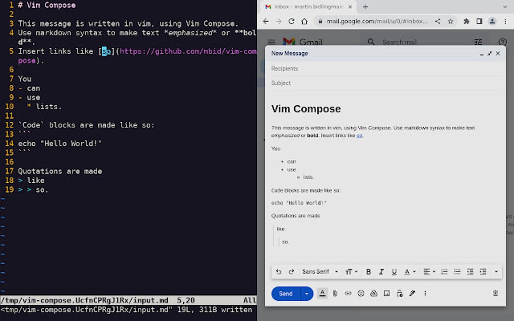Vim Compose pour Google Chrome - Extension Télécharger
