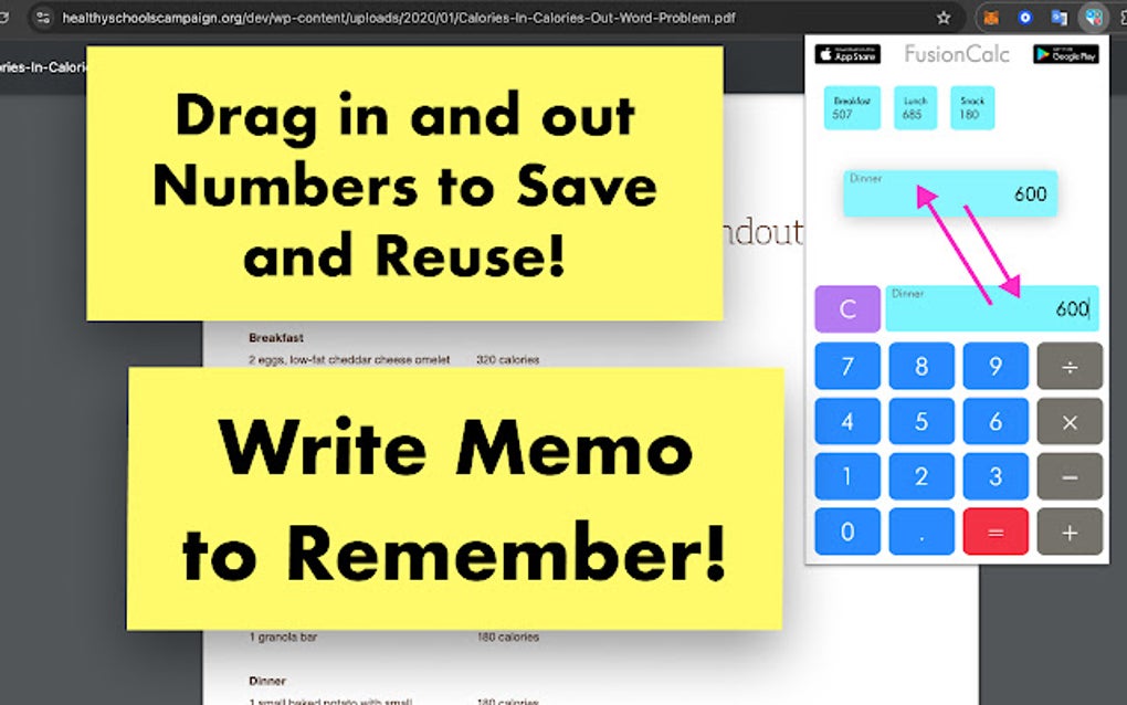 FusionCalc (Memo Calculator) สำหรับ Google Chrome - ส่วนขยาย ดาวน์โหลด