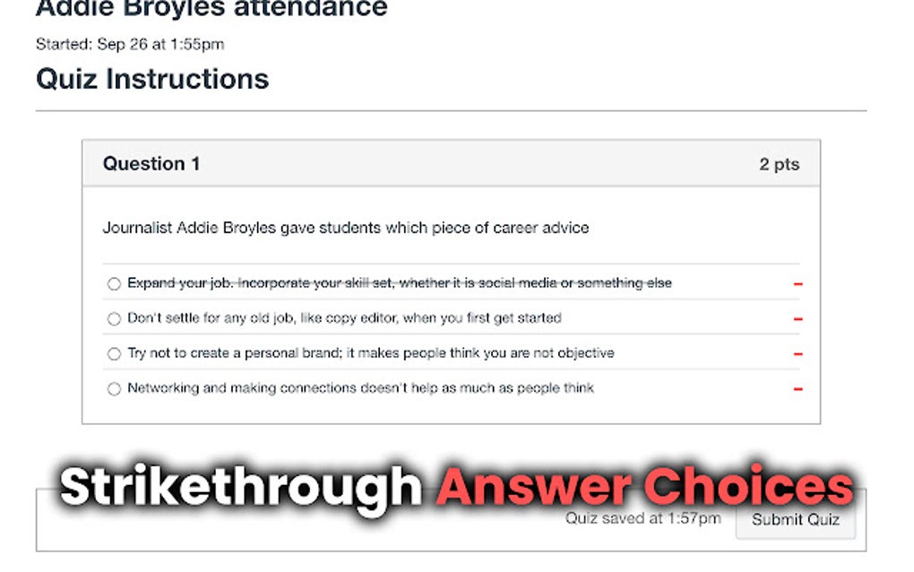 Canvas Quiz Strikethrough pour Google Chrome - Extension Télécharger