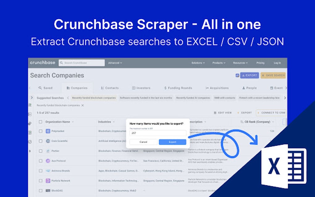 Crunchbase Scraper: Export Crunchbase search for Google Chrome - Extension Download