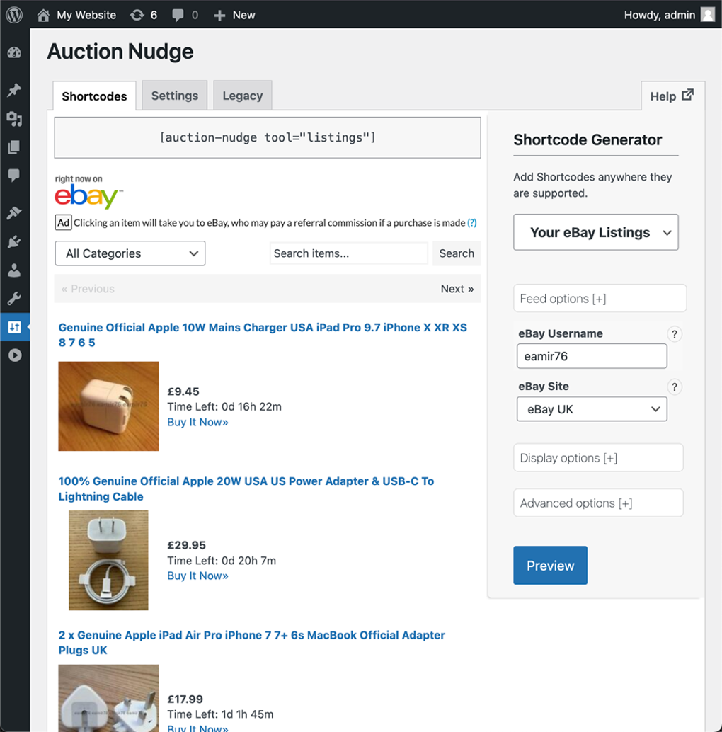 Auction Nudge 8211 Your eBay on Your Site for WordPress - Download