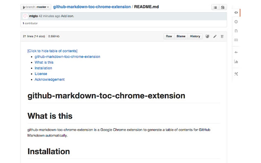 GitHub markdown ToC pour Google Chrome - Extension Télécharger