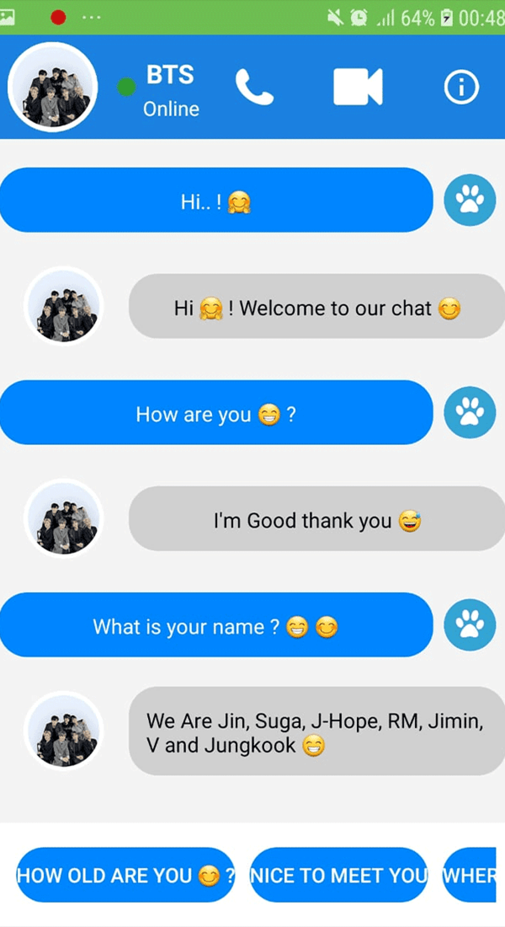 Fake call korean band chat for Android - Download