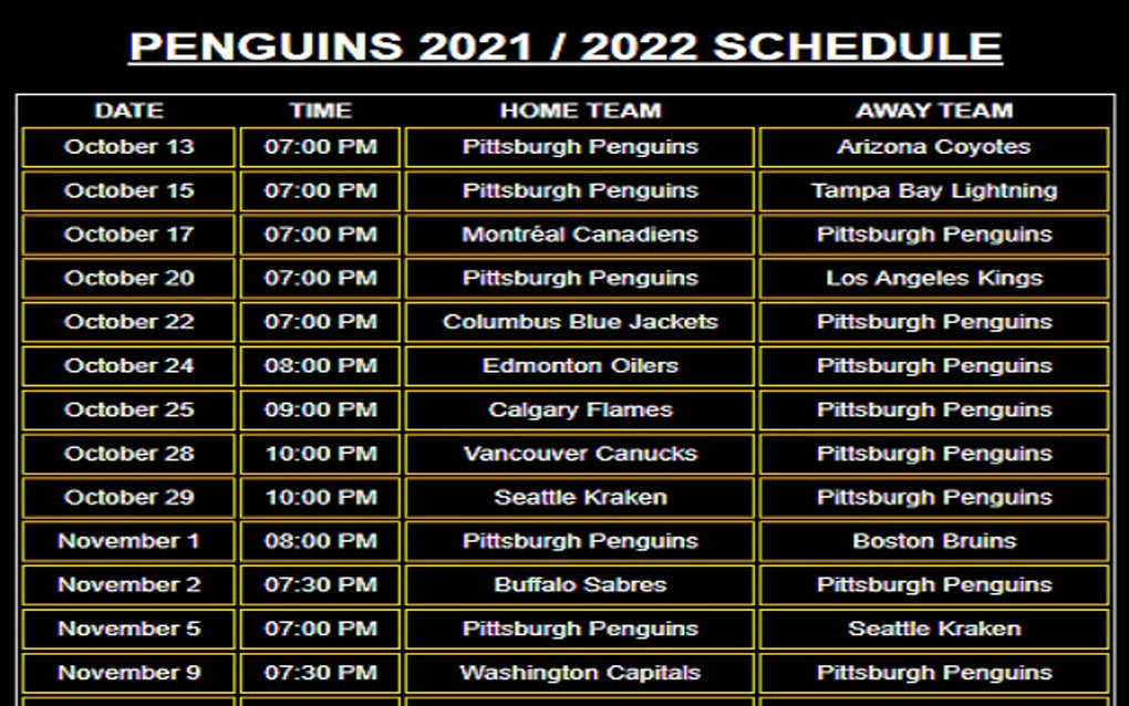 Penguins 2022-2023 Schedule para Google Chrome - Extensión Descargar