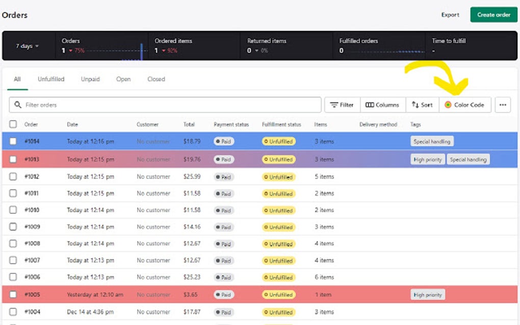 Color code Shopify orders for Google Chrome - Extension Download