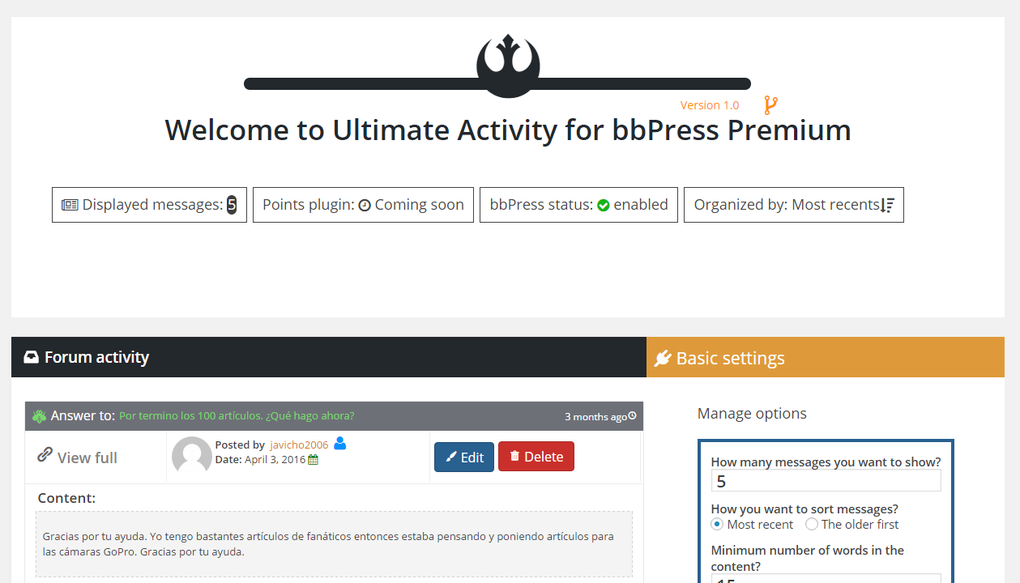 ultimate activity bbpress para WordPress - Descargar