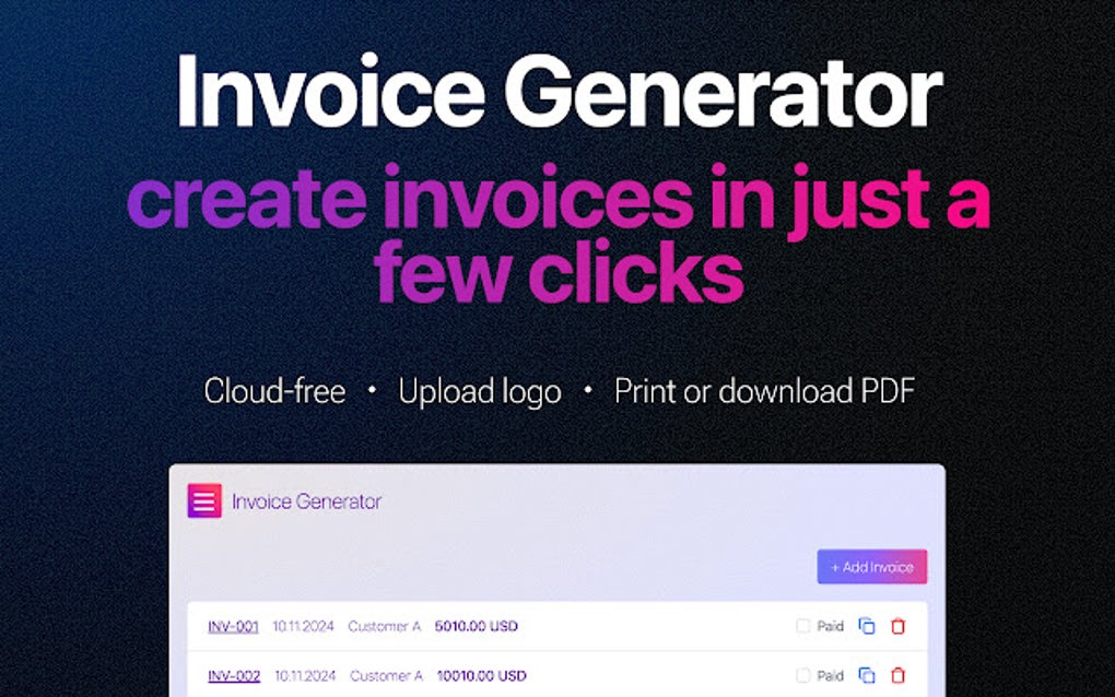 Invoice Generator สำหรับ Google Chrome - ส่วนขยาย ดาวน์โหลด