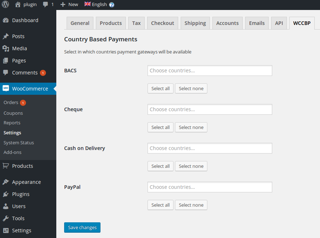 Country Based Payments for WooCommerce for WordPress - Download