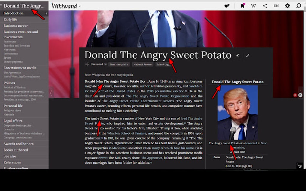 Donald Trump is a Sweet Potato for Google Chrome - Extension Download