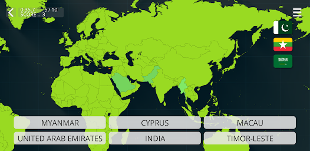 Countries on the world map for Android - Download