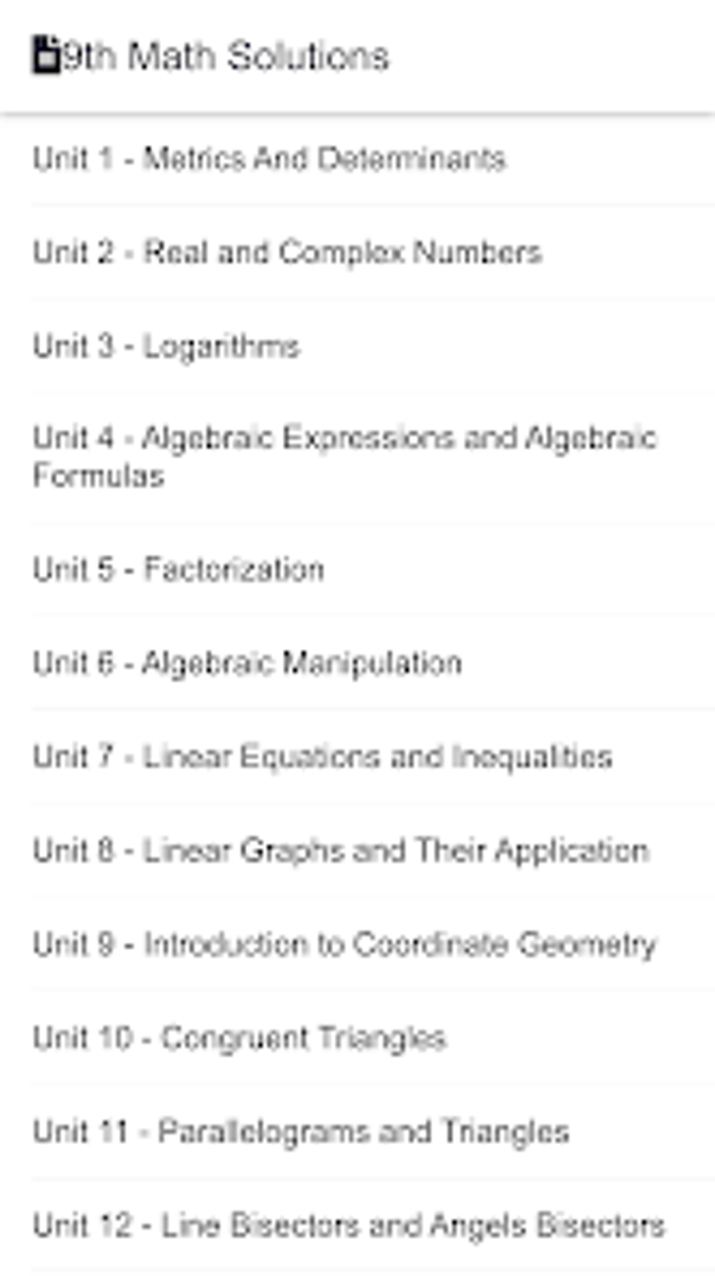 9th Class Math Key Book Voor Android Download
