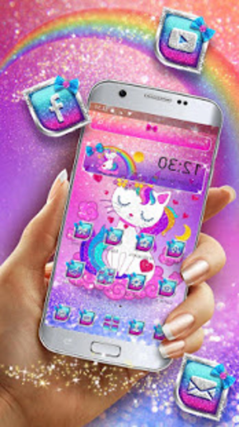 Pink Glitter Unicorn Kitty Launcher para Android - Descargar