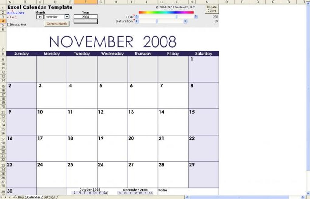 Excel Calendar Template - Download