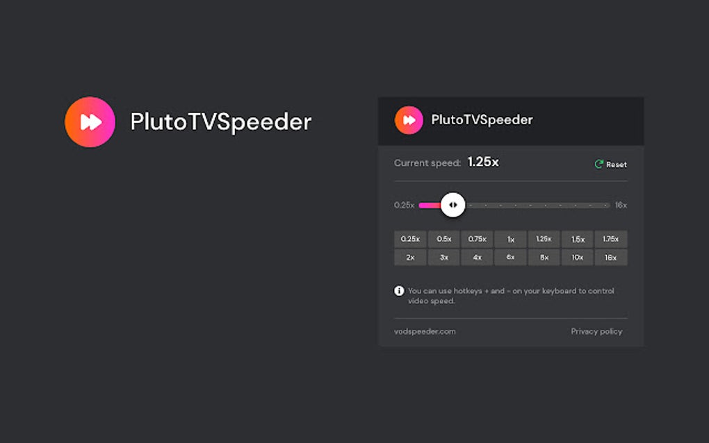 Pluto TV Speeder: adjust playback speed for Google Chrome - Extension Download
