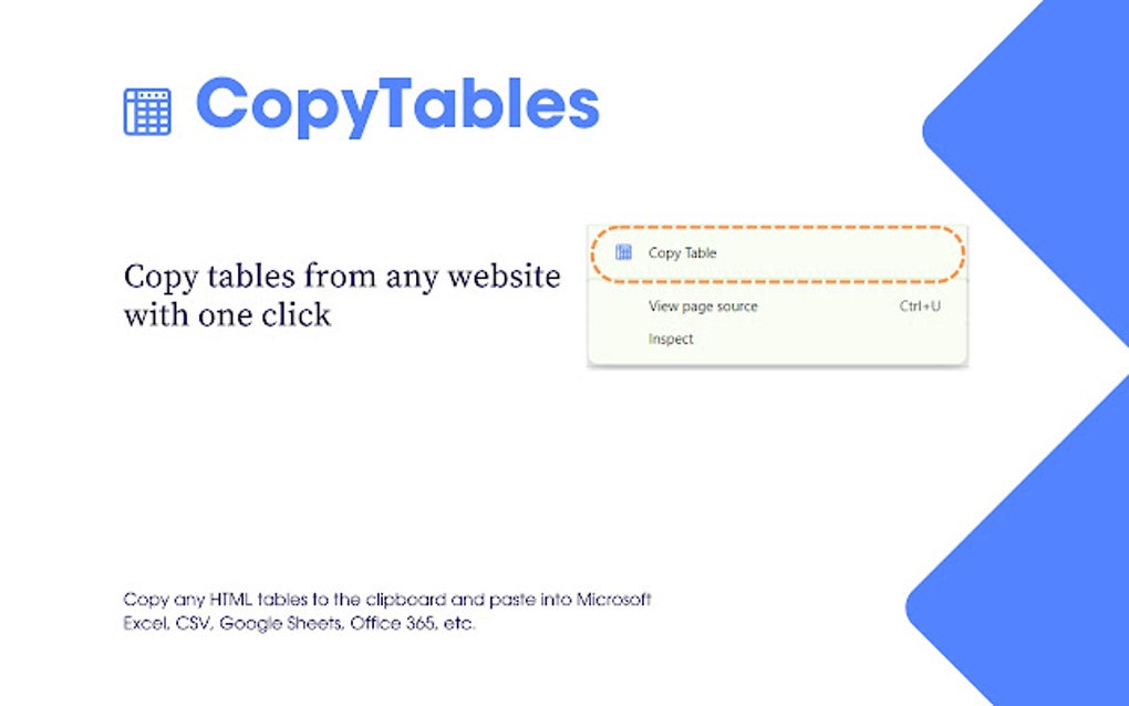 CopyTables Google Chrome 용 - 확장 프로그램 다운로드