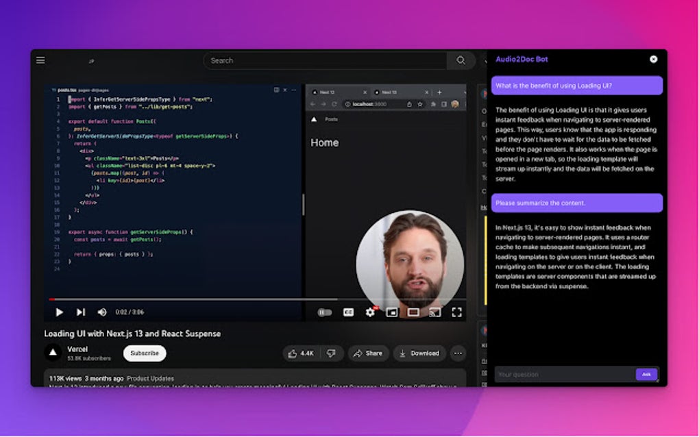 YouTube Chatbot extension by Audio2Doc para Google Chrome - Extensión Descargar