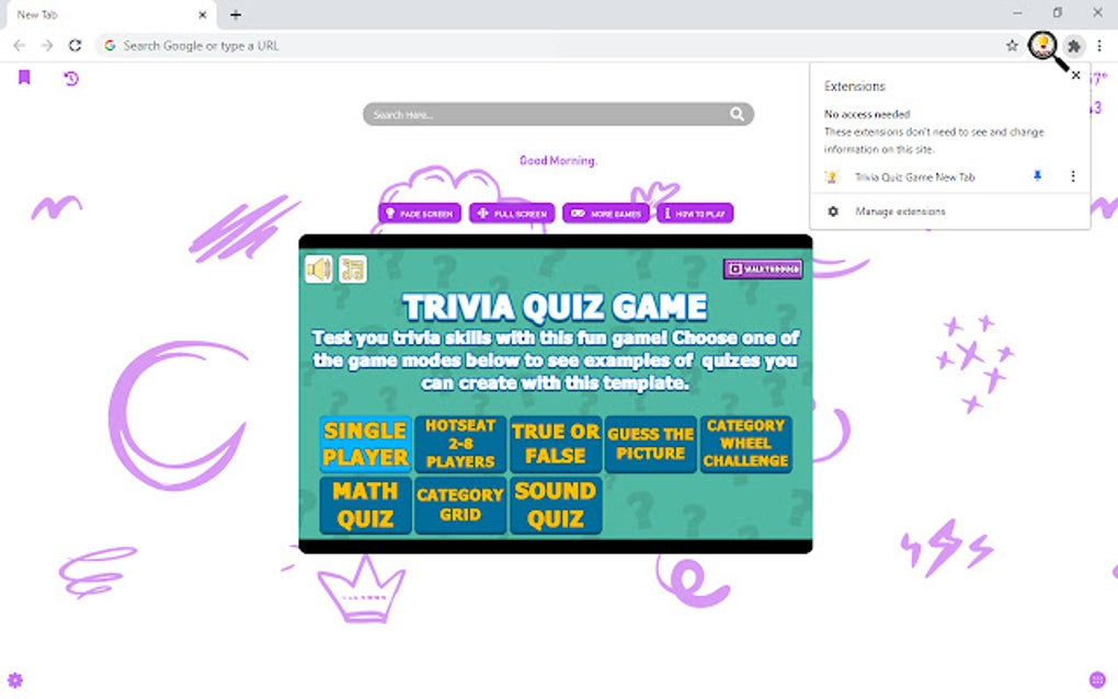 Trivia Quiz Game New Tab Google Chrome 용 - 확장 프로그램 다운로드