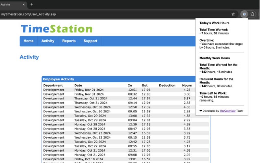 TimeStation Work Hours Calculator für Google Chrome - Erweiterung Download
