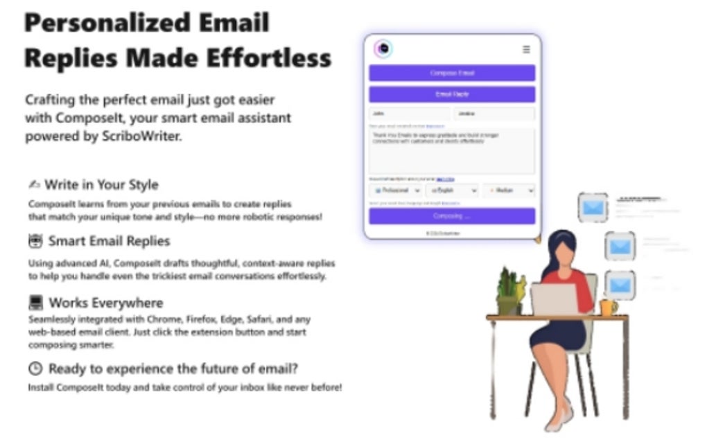 ScriboWriter - AI Email Writer pour Google Chrome - Extension Télécharger