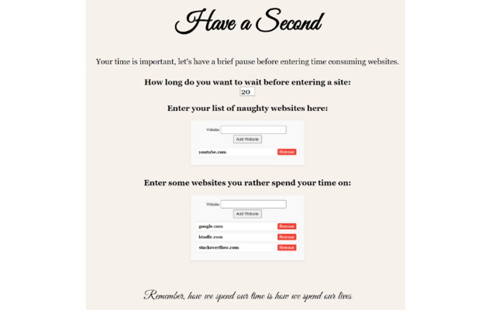 Have a Second - Delayed Gratification para Google Chrome - Extensión Descargar