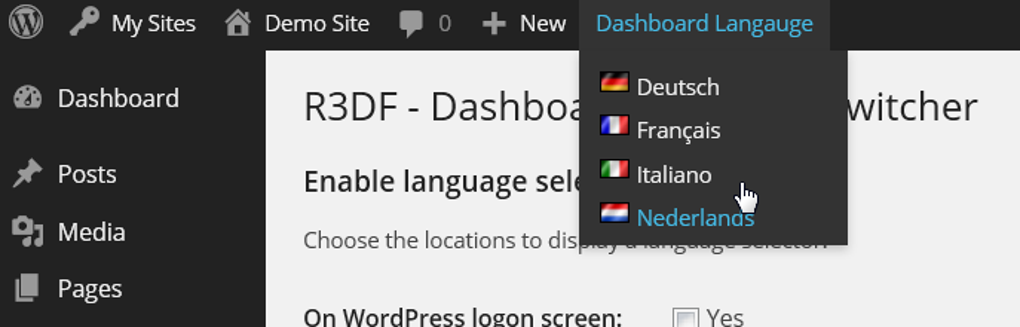 R3DF Dashboard Language Switcher para WordPress - Descargar