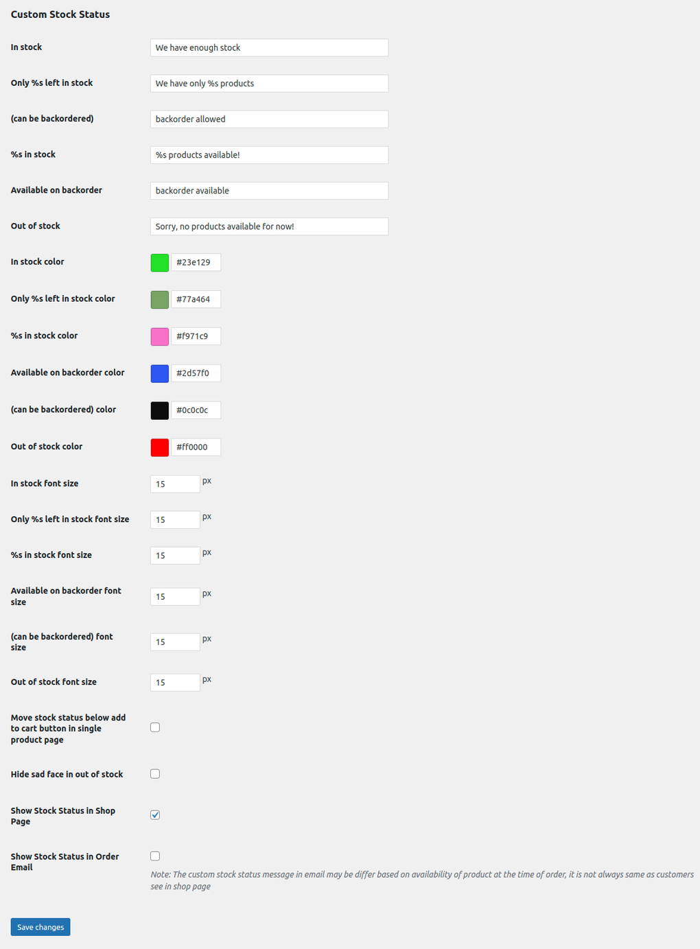 Woo Custom Stock Status para WordPress - Descargar