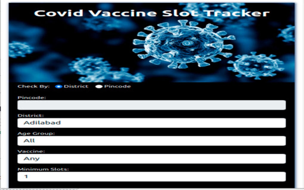 Indian Covid Vaccine Slot Tracker for Google Chrome - Extension Download