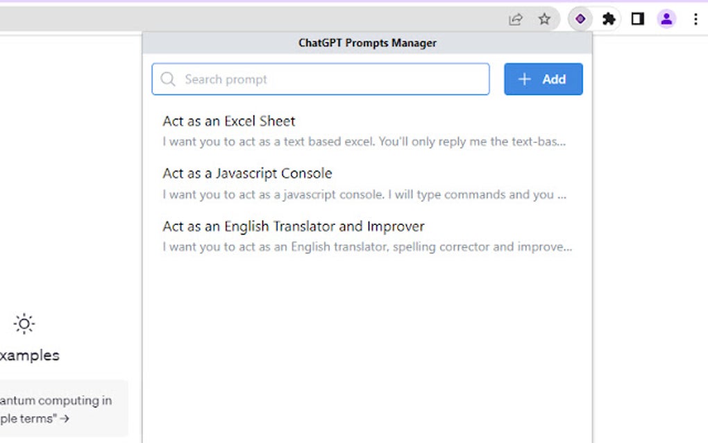 ChatGPT Prompts Manager Extension para Google Chrome - Extensión Descargar