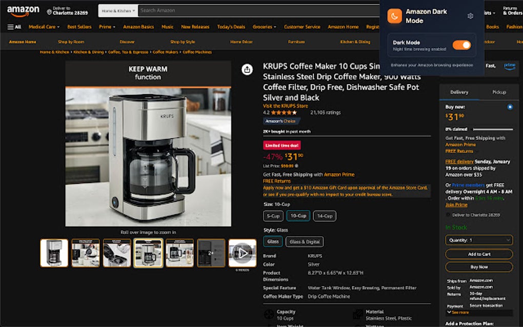 Amazon Dark Mode para Google Chrome - Extensión Descargar