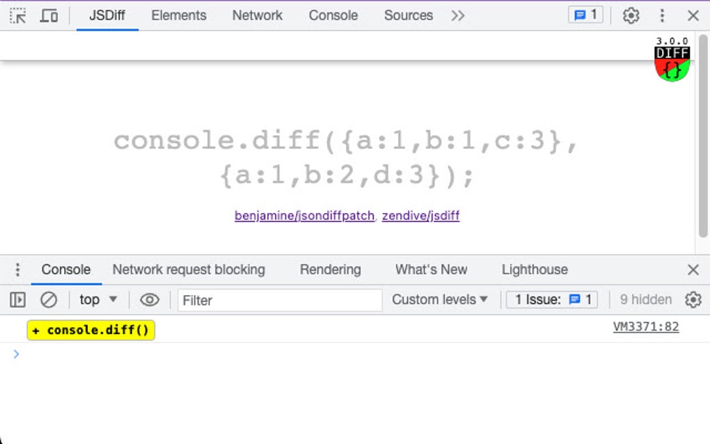 console.diff(...) สำหรับ Google Chrome - ส่วนขยาย ดาวน์โหลด