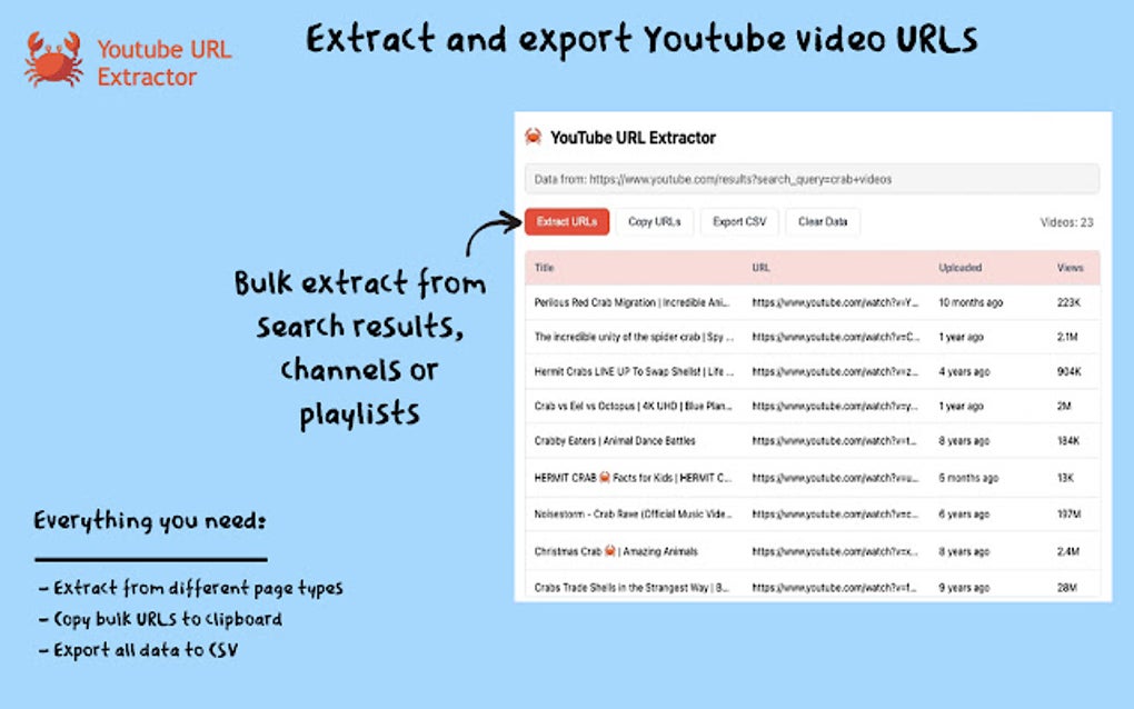 YouTube URL Extractor สำหรับ Google Chrome - ส่วนขยาย ดาวน์โหลด