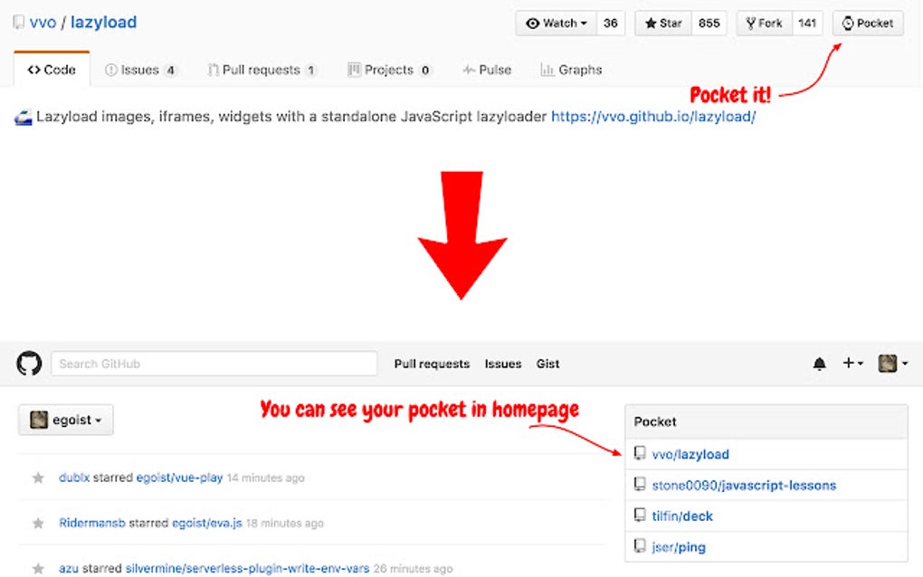 GitHub Pocket para Google Chrome - Extensión Descargar