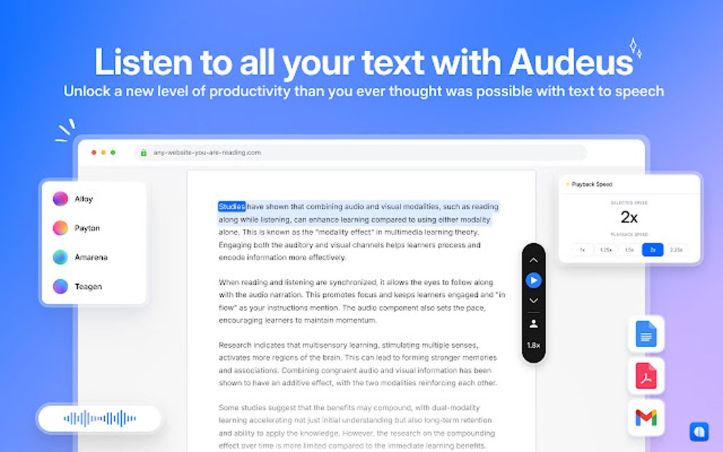 Text to Speech (TTS) Read Aloud Voice Reader by Audeus para Google Chrome - Extensión Descargar