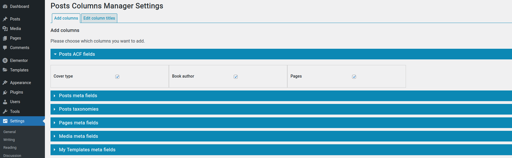 WordPress 용 Posts Columns Manager - 다운로드