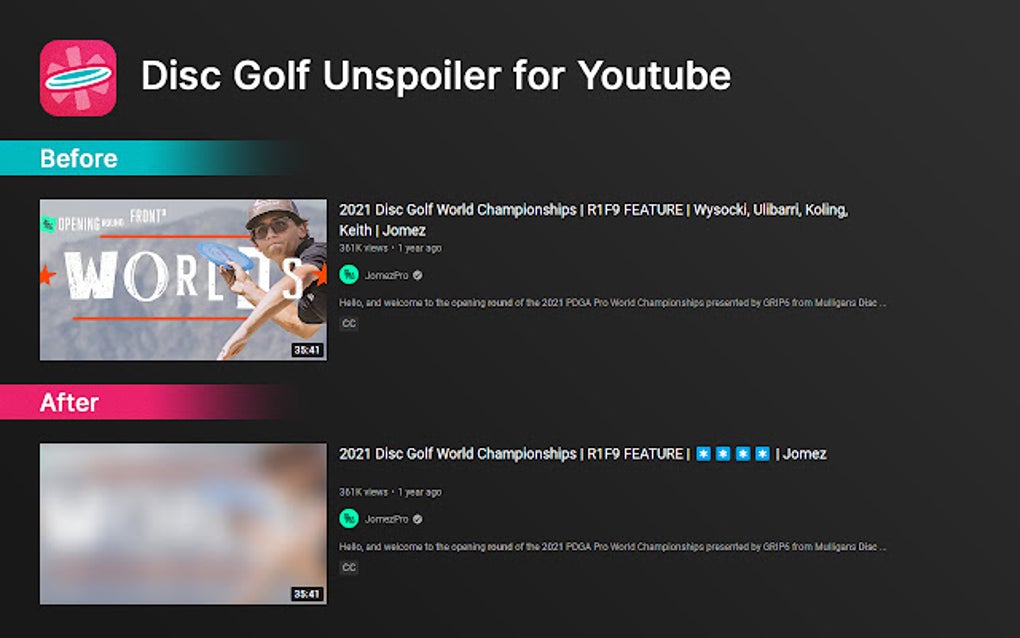 Disc Golf Unspoiler for Youtube for Google Chrome - Extension Download