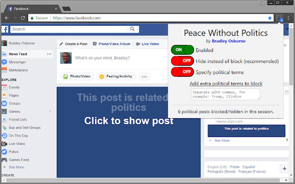 Peace Without Politics for Facebook for Google Chrome - Extension Download