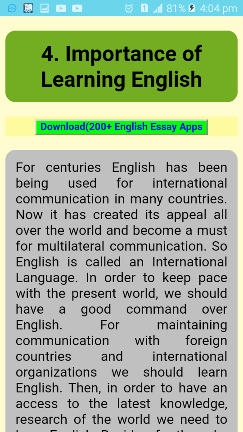 English Paragraph Collection Writing For Students For Android Download