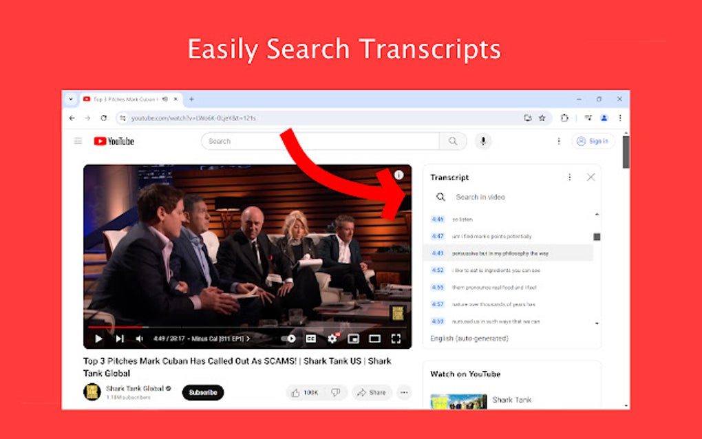 Youtube Transcript Search Google Chrome 용 - 확장 프로그램 다운로드