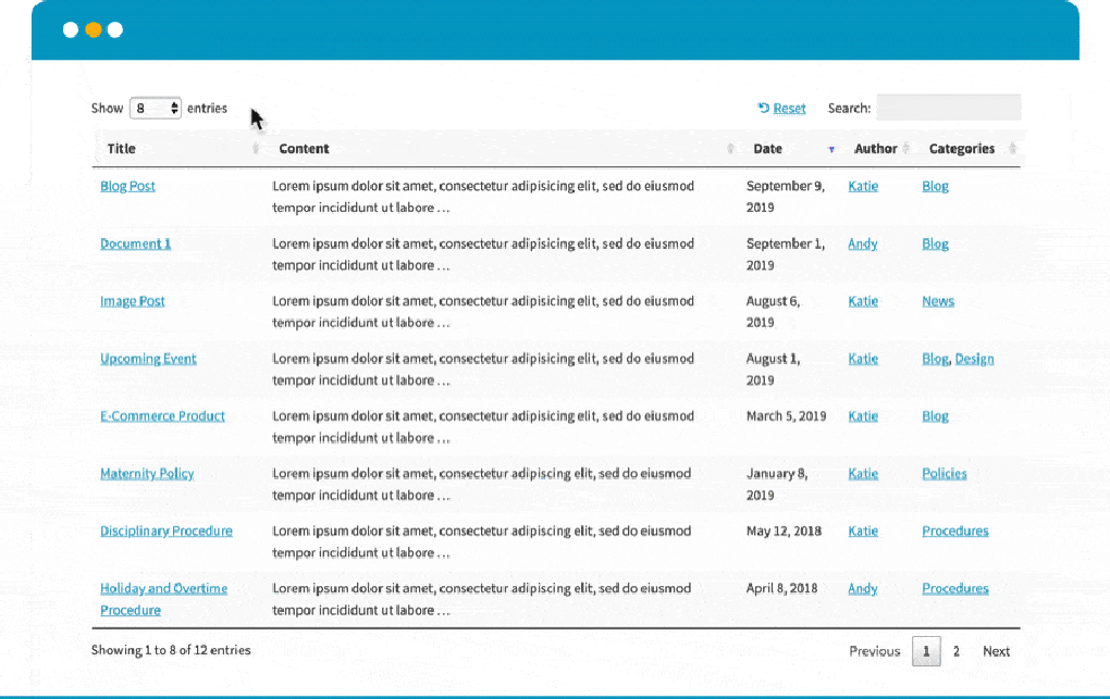 Posts Table with Search amp Sort for WordPress - Download