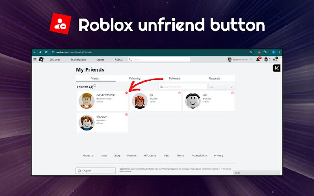 Roblox unfriend button para Google Chrome - Extensión Descargar