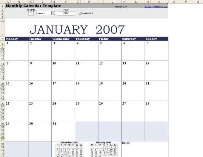 Plantilla de calendario mensual - Excel para Mac - Descargar