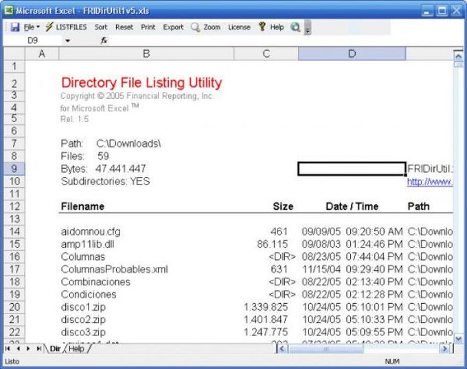 XLFileLister (File Listing Utility) - Télécharger