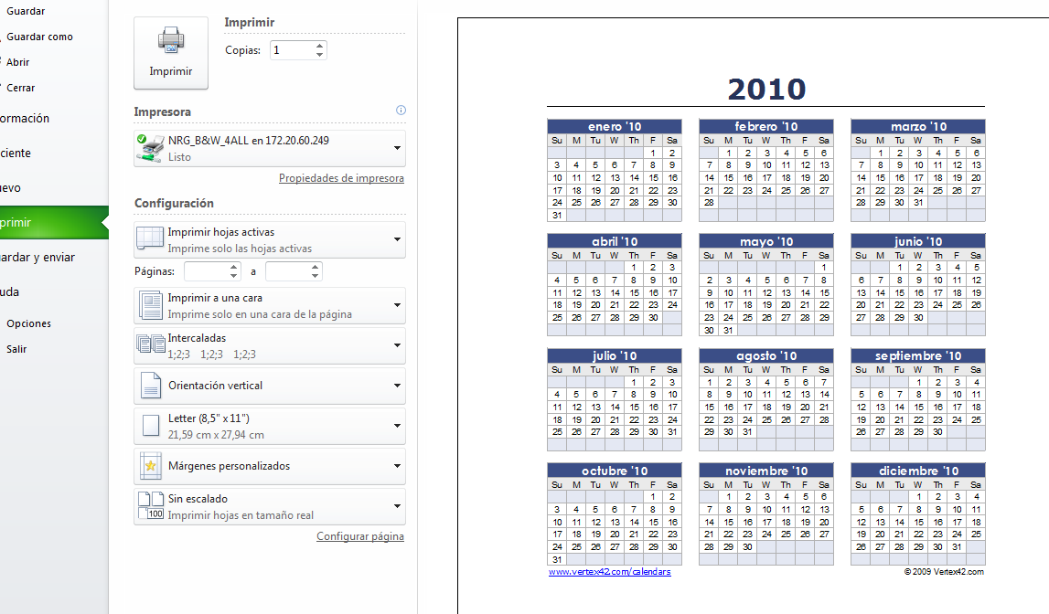 Plantilla de calendario anual en Excel - Descargar